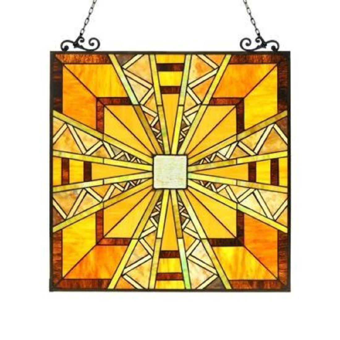 "PROGRESSIVE" Tiffany-style Glass Window Panel 24.5x26