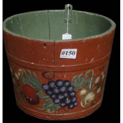 Antique Hand Painted Tole Wooden Orchard Bucket