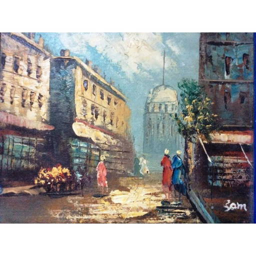 Vintage Impressionist Oil Painting, Paris Street Scene