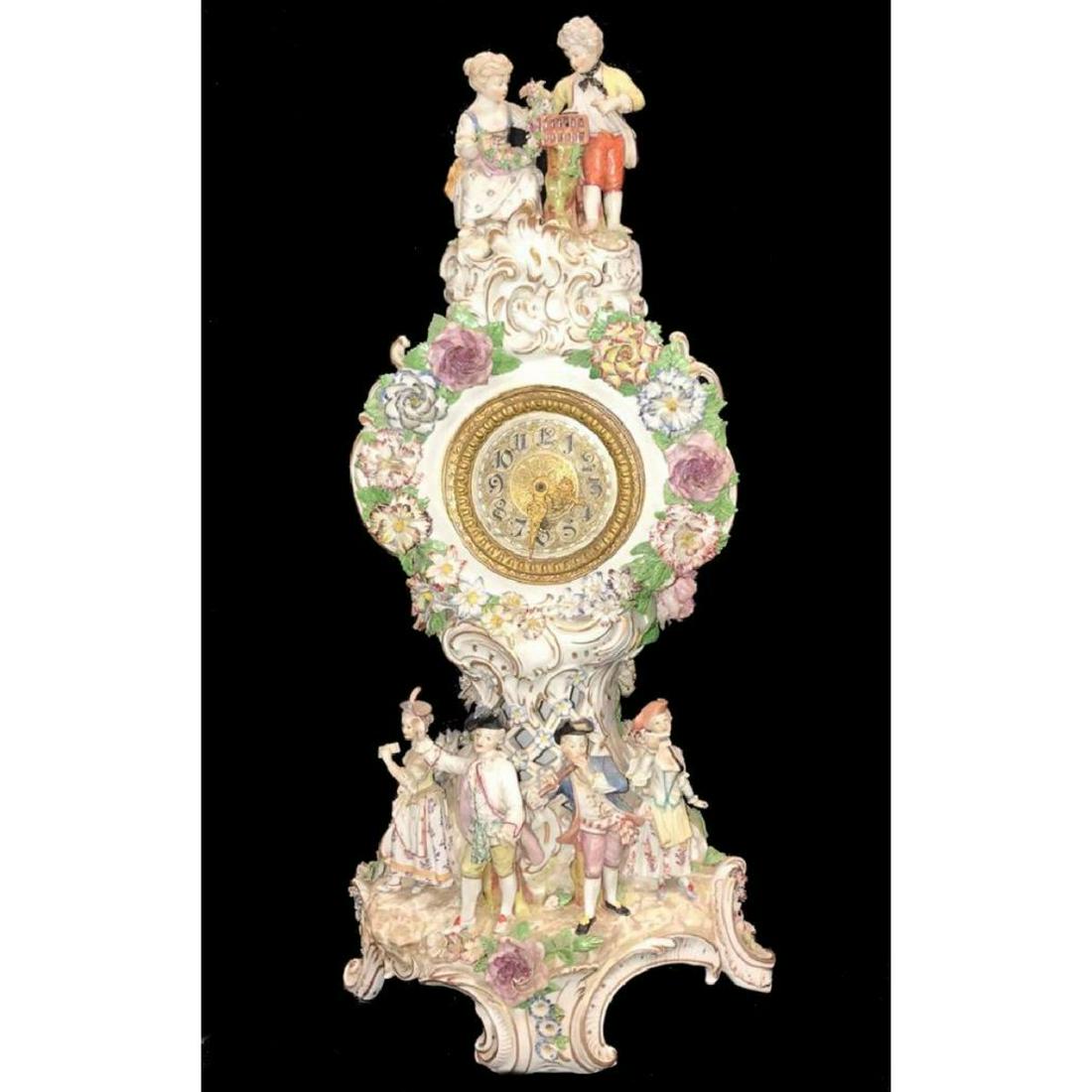 19thc German Dresden Porcelain Mantle Clock