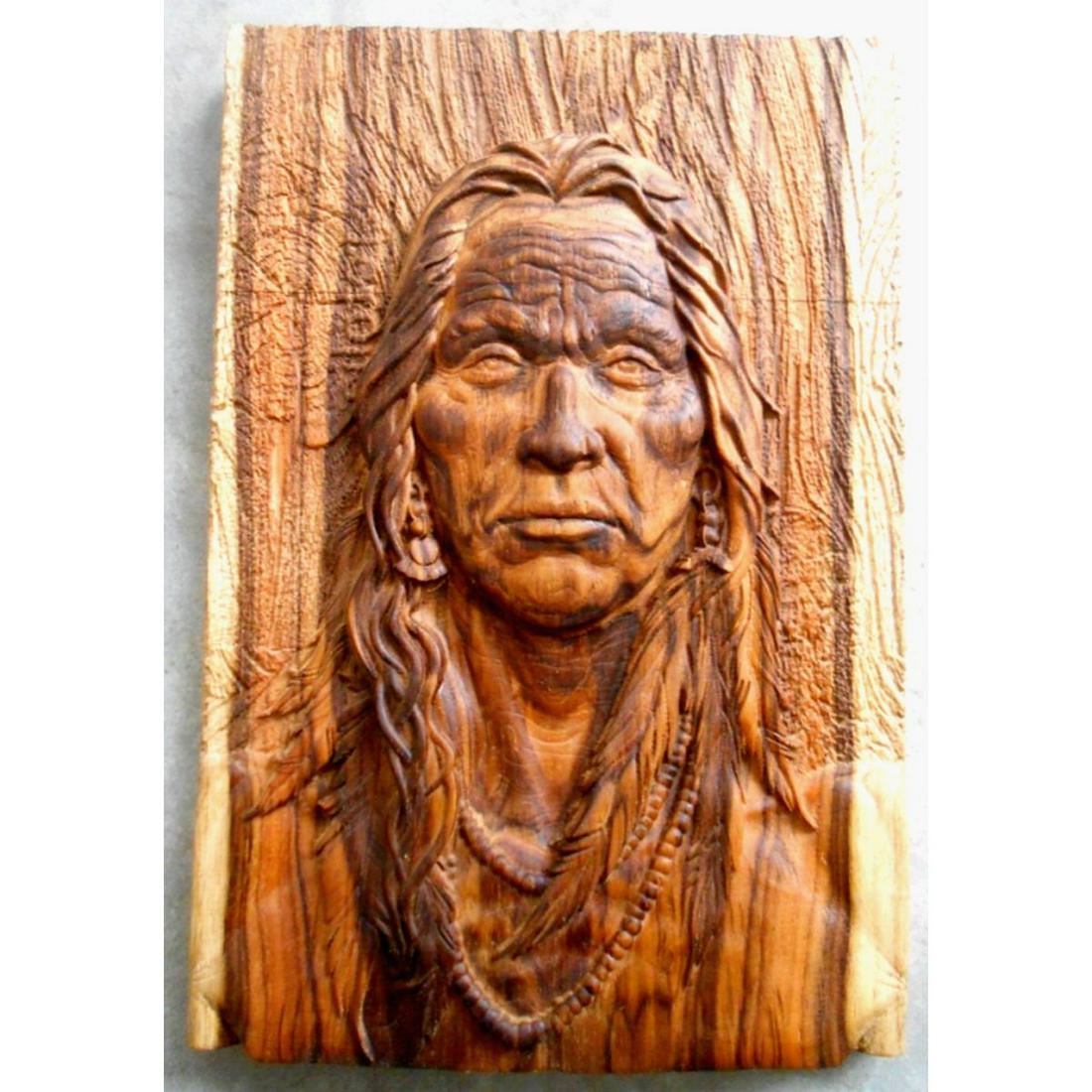 Native American Spirit Carved Wooden Plaque