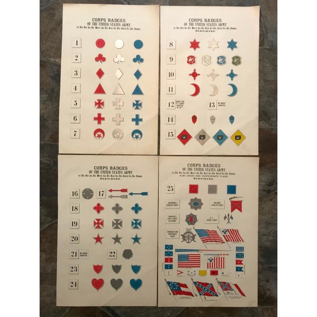 19thc Civil War Engravings, Corps Badges United States Army Auction