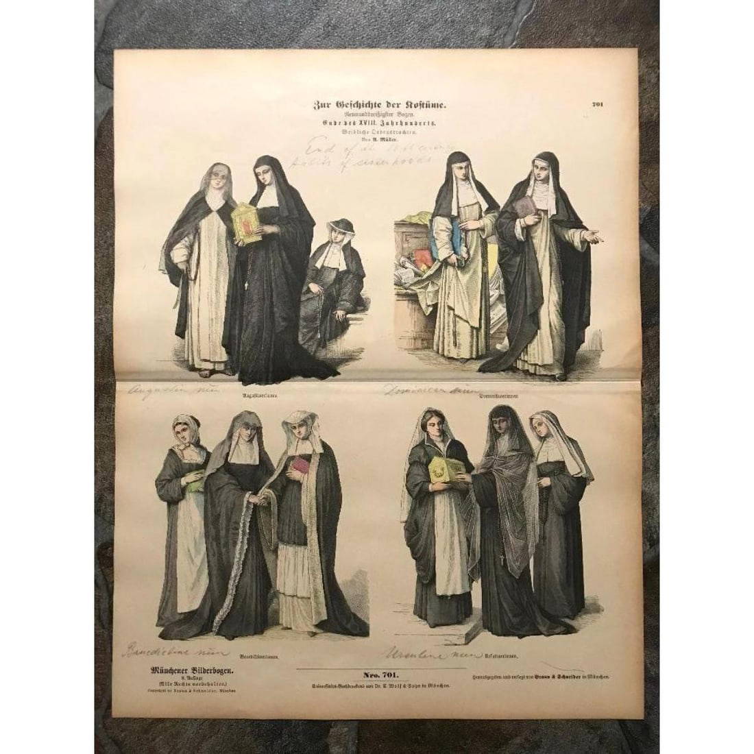 Rare 19thc German Handcolored Costume Plates, Nuns Auction