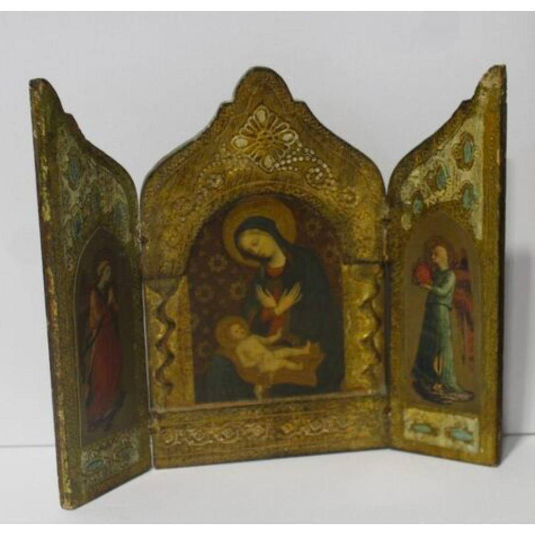 Vintage Florentine Triptych Madonna Child Auction