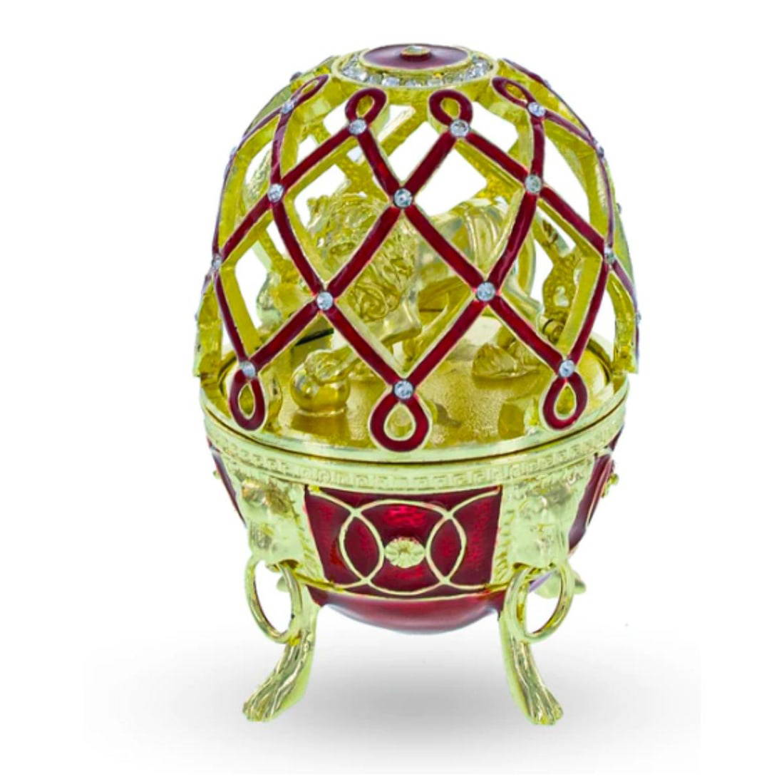 Golden Lion Jeweled Cage Trinket Box Egg Auction