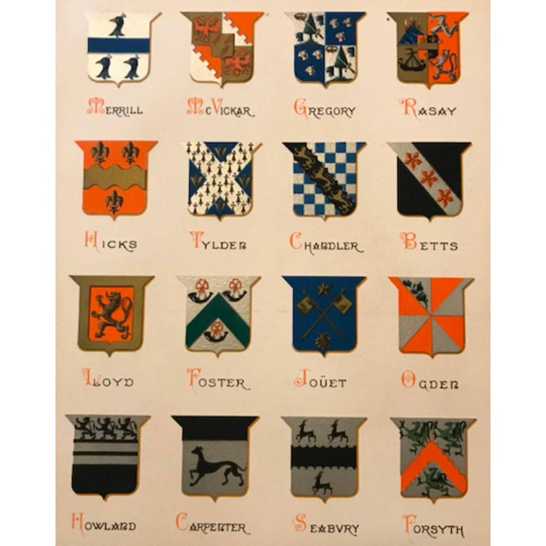 19thc Chromolithograph Coat Of Arms, Family Crests Book Plate Auction