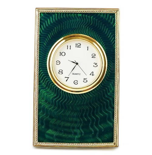 Art Deco Style Green Enameled Guilloche Clock