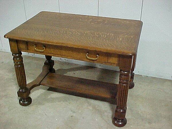 Tiger Oak Library Table Solid Top W/ Flu
