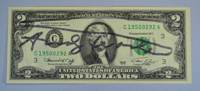 Andy Warhol Two Dollar Bill Jefferson, 1976 Signed