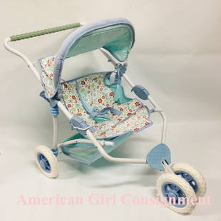 American Girl Doll Bitty Twins Double Stroller Side By Side Stripes.