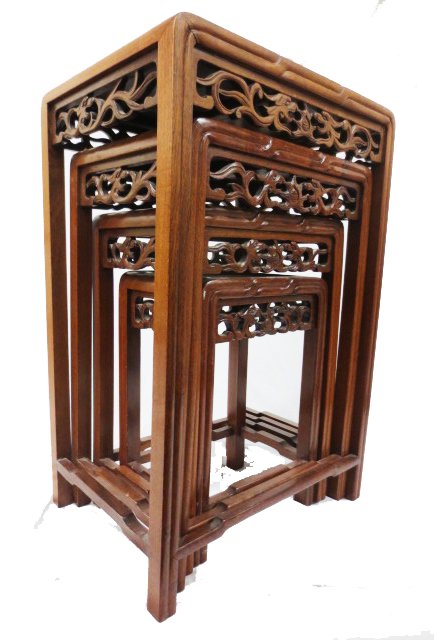 Four George Zee & Co Rosewood Carved Nesting Tables - May 18, 2014 ...