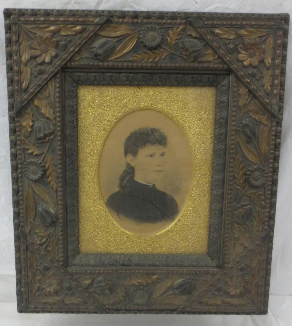 Somber Portrait in Carved Victorian Walnut Frame