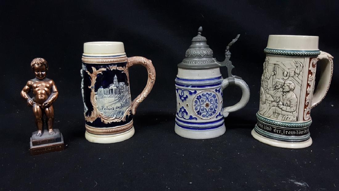 Collection Of German Beer Steins & "manneken Pis"