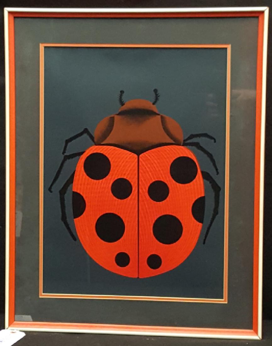 1970's Op Art Framed Ladybug Print