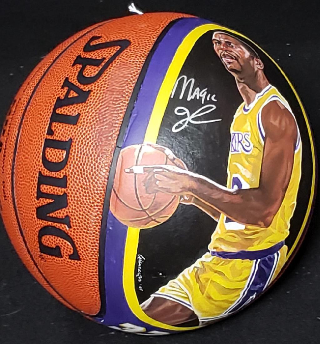 Magic Johnson Artist Painted & Signed Basketball