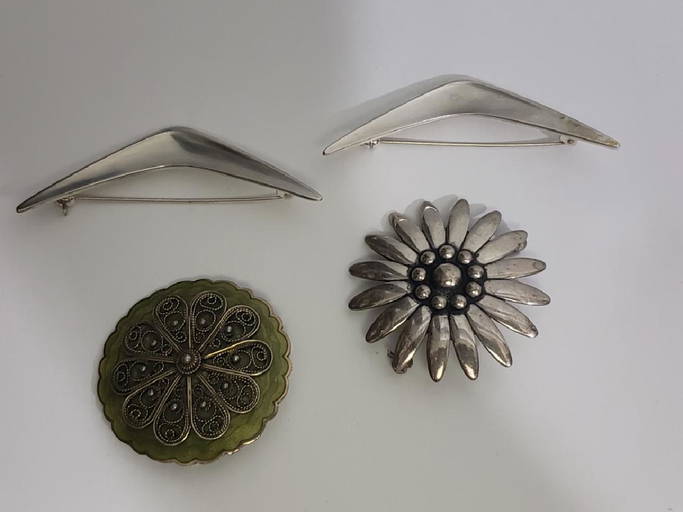 Antique Sterling Denmark Pins Lot (4 Pcs)