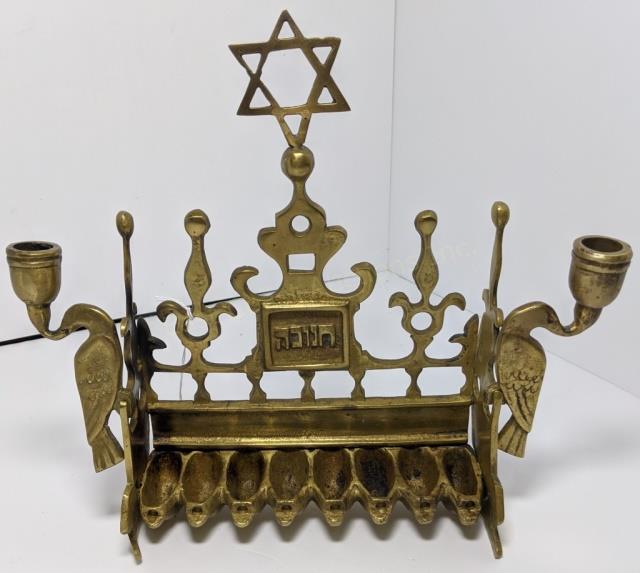 Antique Oil Burning 8 Well Menorah