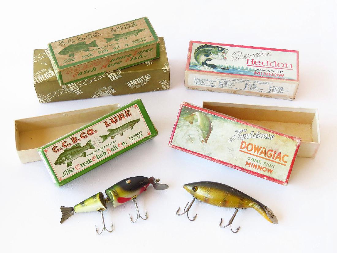 (5) Vintage Fishing Lure Boxes, Heddon/c.c.b. Co.