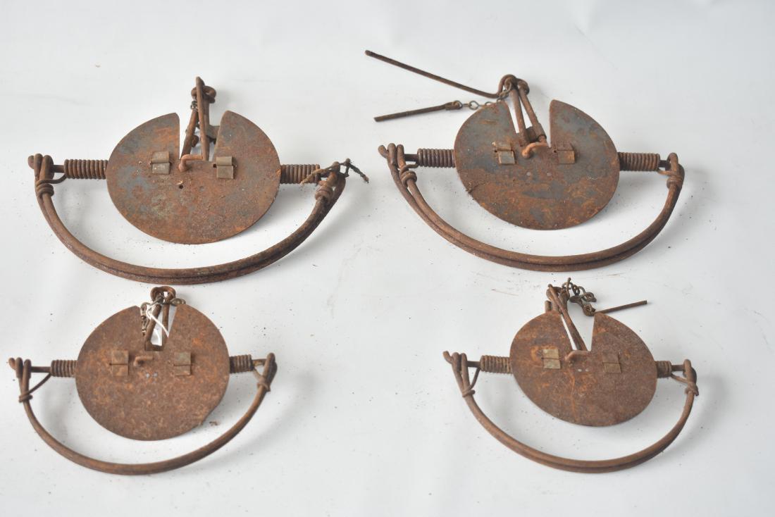 (4) EARLY SPRING LOADED BIRD TRAPS, C. 1890