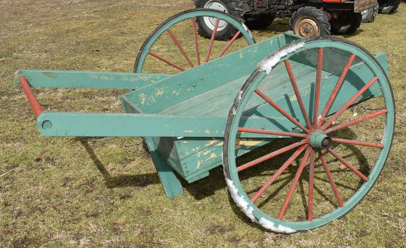 Country Painted Pine Flower Push Cart, 19/20th C.