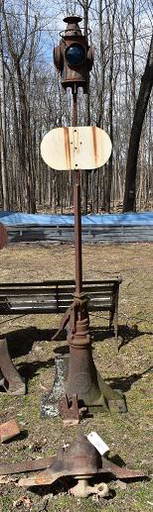 Rare Railroad Track Switch, Signal Sign & Lantern