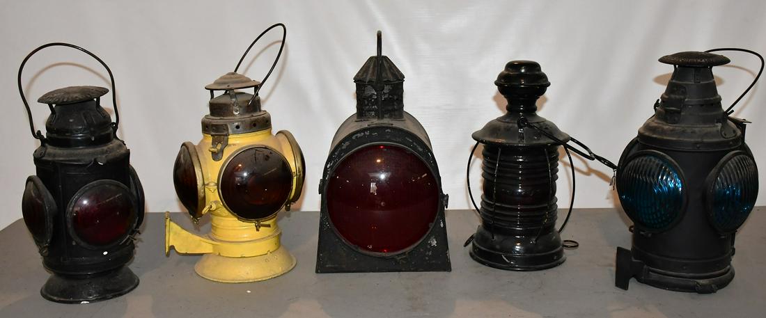 Lot (5) Early Railroad Switch Lanterns, 19th C.