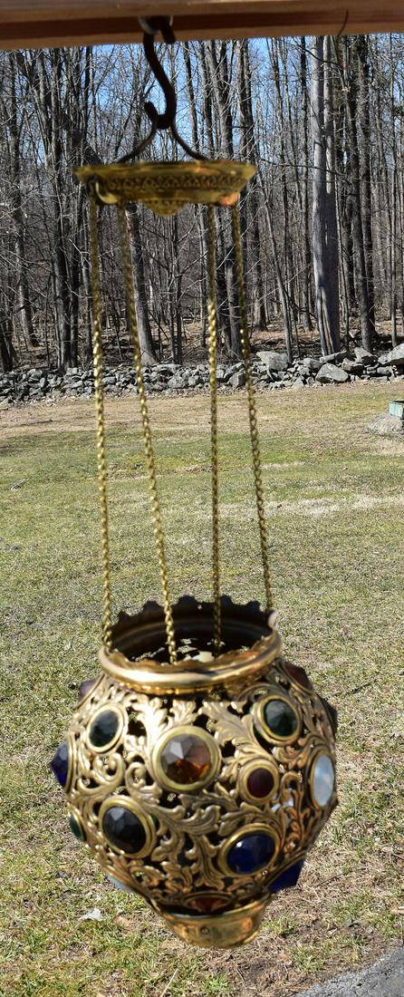 Victorian Jeweled Hall Light Fixture, 19th C., H. 11" Auction