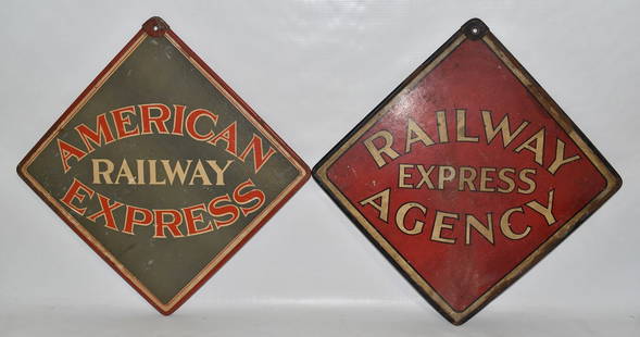 3 Vint. Railway Express Agency Porcelain Signs, C. 1950