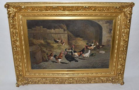 Fine O/c Farm Yard W/chickens Signed G. Milone (italy) Auction