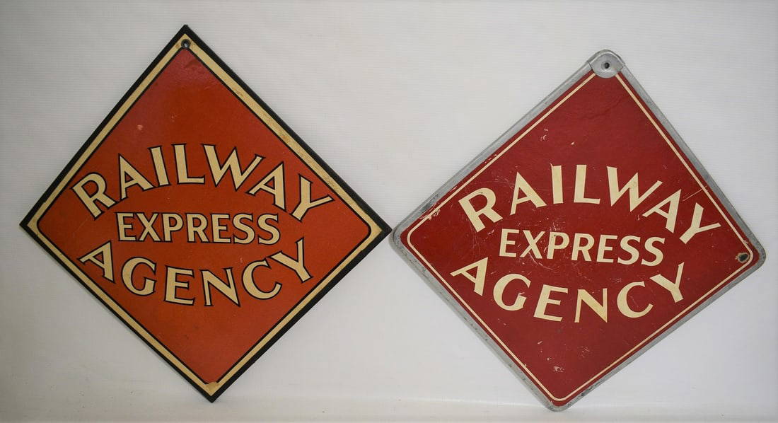 Lot (2) Vintage Railway Express Agency Signs, 20th C. Auction