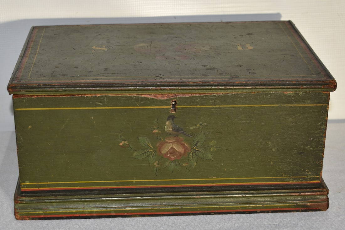Folk Art Painted Document Box W/side Drawer, 19th C. Auction