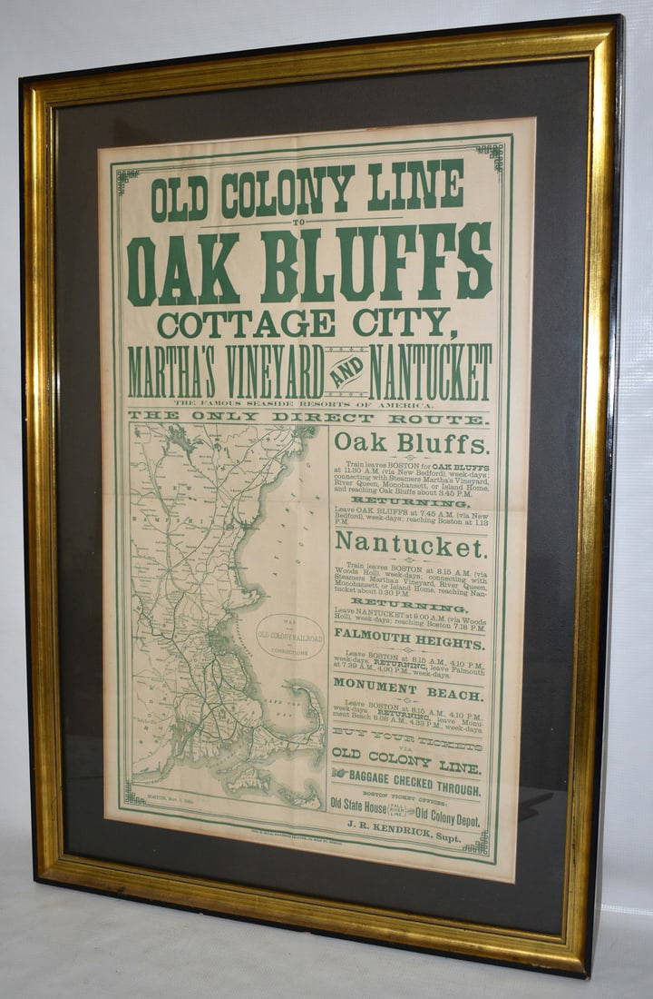 Vintage Broadside Litho Old Colony Line To Oak Bluffs Auction
