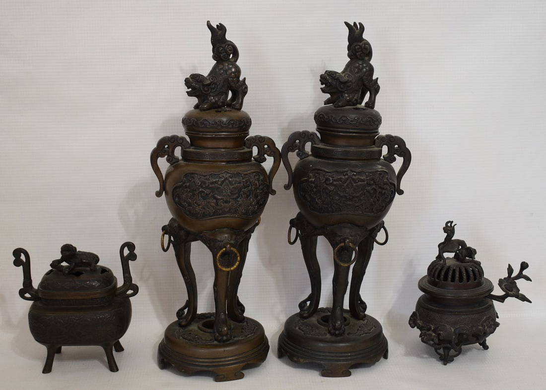 Lot (4) Chinese Bronze Censors Incl. Signed, 19/20th C. Auction
