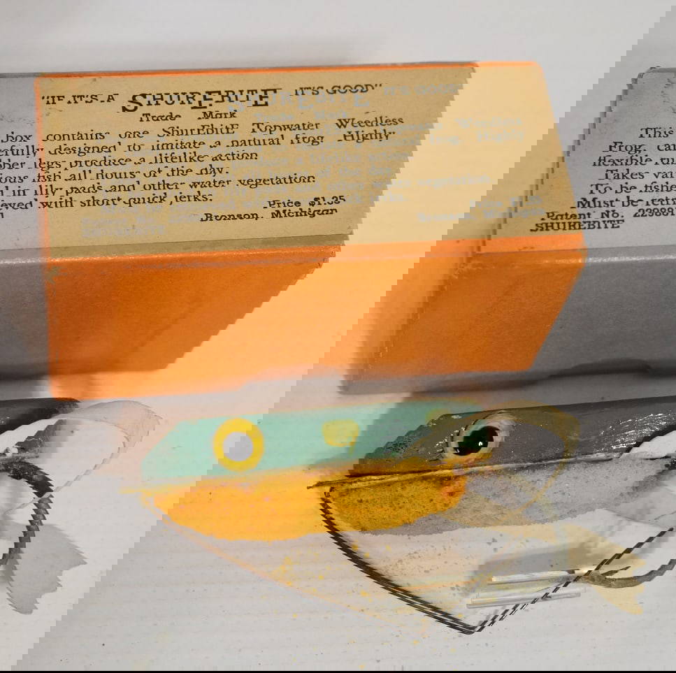 Vintage Shurebite Frog Fishing Lure, C. 1940, L. 2 1/4" Auction