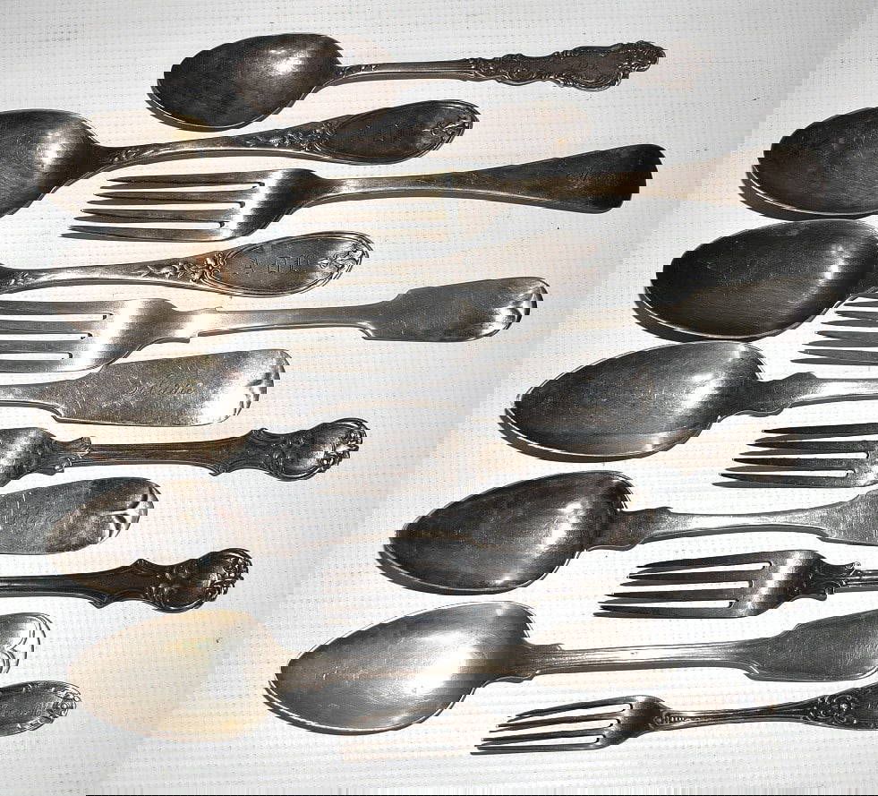 Lot Assorted Sterling, Coin & Tiffany Silver Flatware Auction