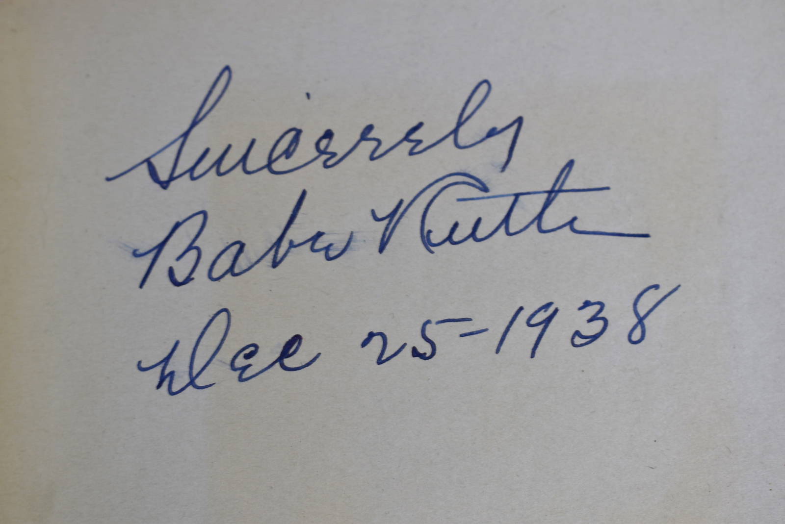 Exceptional Babe Ruth Autograph Signed & Dated 12/25/38 Auction