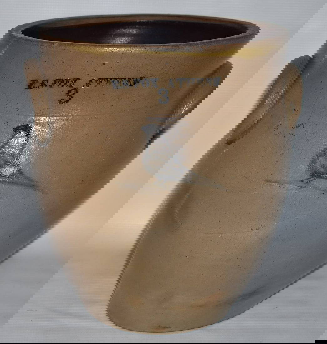 E.s. Fox 3 Gal. Salt Glazed Stoneware Crock W/bluebird Auction