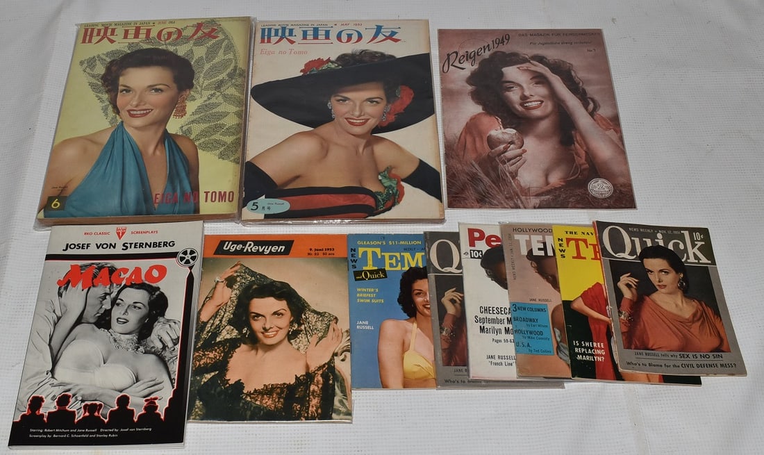 11 Asst. Vintage Jane Russell Magazine Covers, C. 1950 Auction