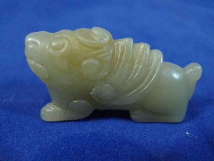 Antique Chinese Carved Hetian Jade Qilin Figure Qing