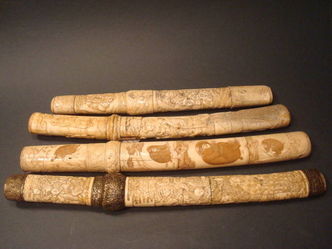 Antique Rare Japanese Bone/ivory Detail Carved Tanto