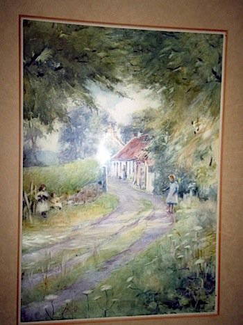 R Allan, Watercolour, A Country Lane With Three Childre
