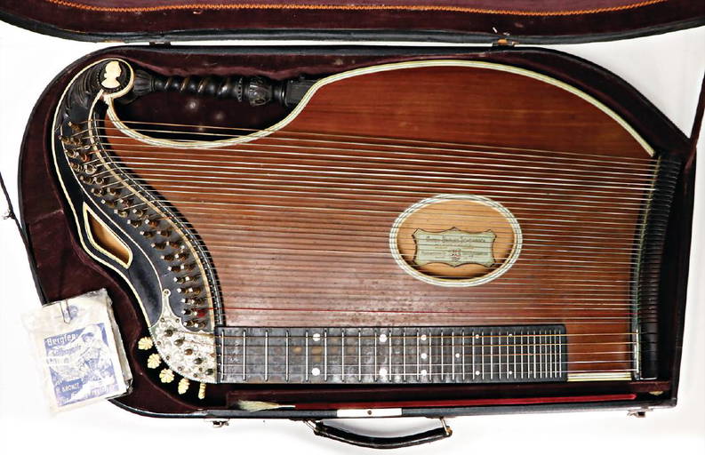 Anton Bräuer Schönbach Harp Zither, C. 1927, Inlaid