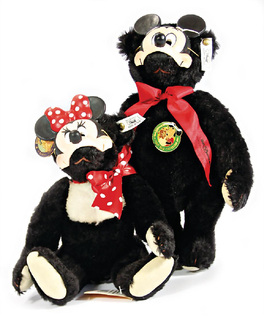 STEIFF 2 Bären, mit Mickey Mouse u. Minnie Mouse Maske,