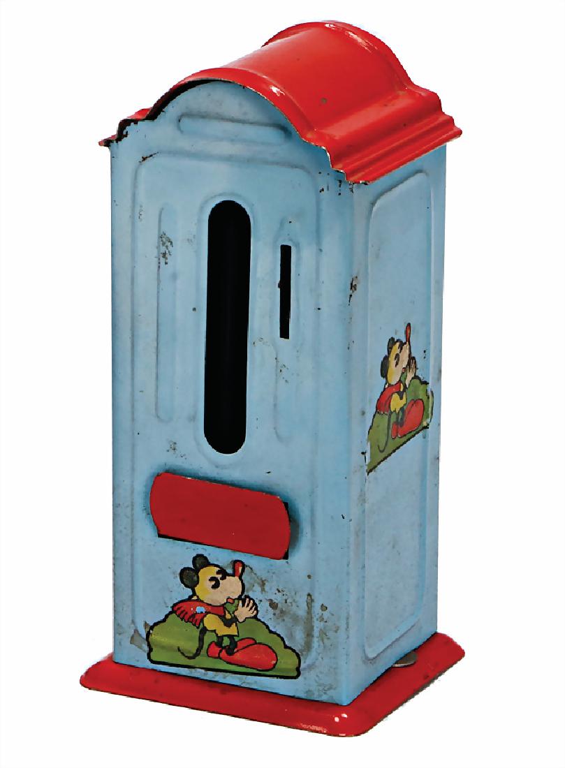 money box, '30s, with Mickey Mouse motif, sheet metal,