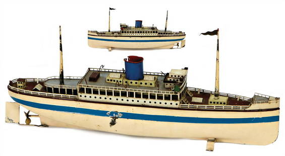 Bing Ocean Liner, 4 Funnels, 32 Cm, Clock Mechanism Is Faulty, Masts ...