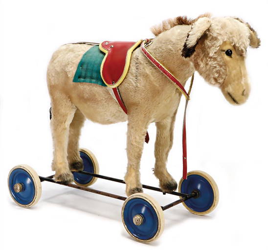 Steiff Donkey, Animal With Wheels, With Button, Rests