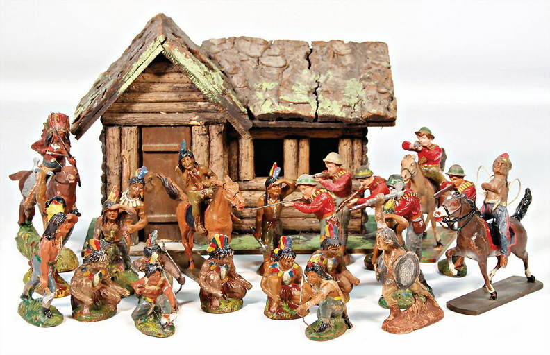 Elastolin Wood / Mass, Log Cabbin, Height: 24 Cm, Along