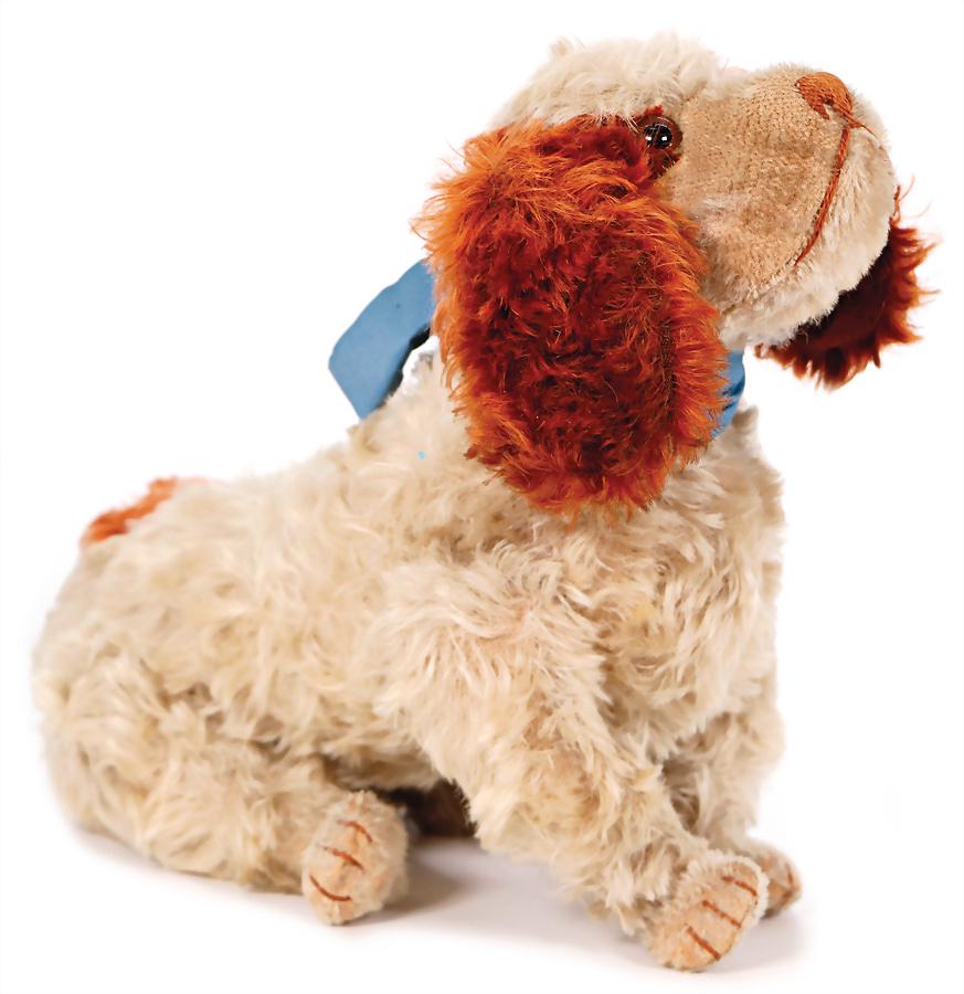 STEIFF Espaniol, dog, mohair plush, white/brown spotted, with small ...
