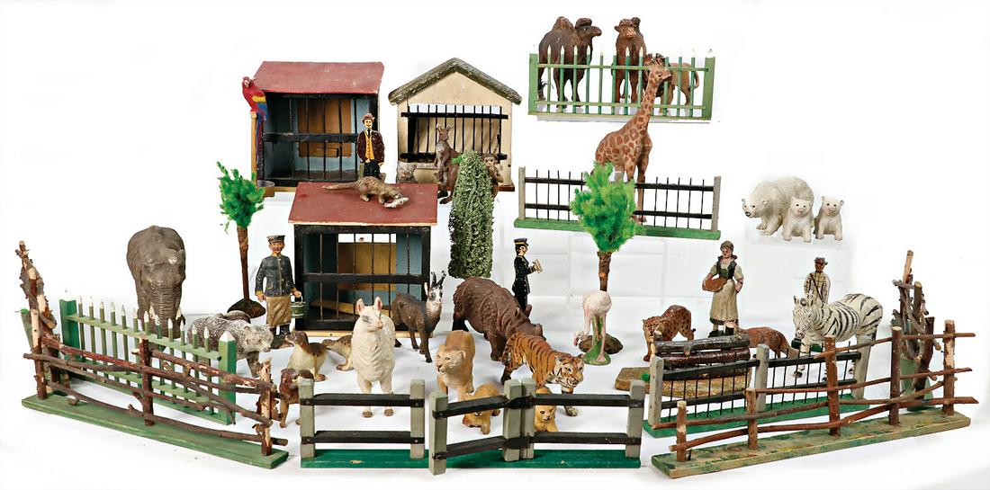 mixed lot of game animals, ELASTOLIN and others, zoo keeper, 11 cm ...