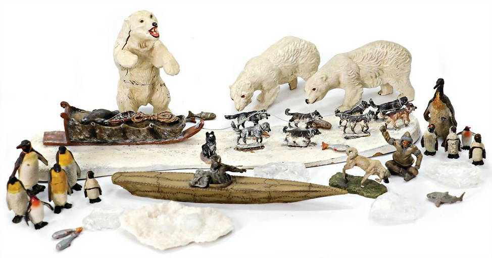 Eskimo scene, suitable too 7 cm figures, polar bears, sledge with sledge dogs, penguins, figures ...